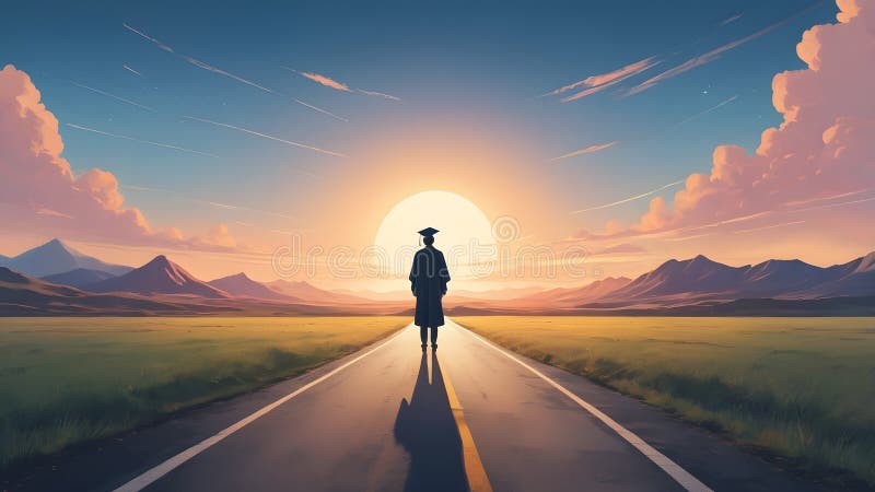 Graduate Standing at the Beginning of a Journey into the Future, Young ...