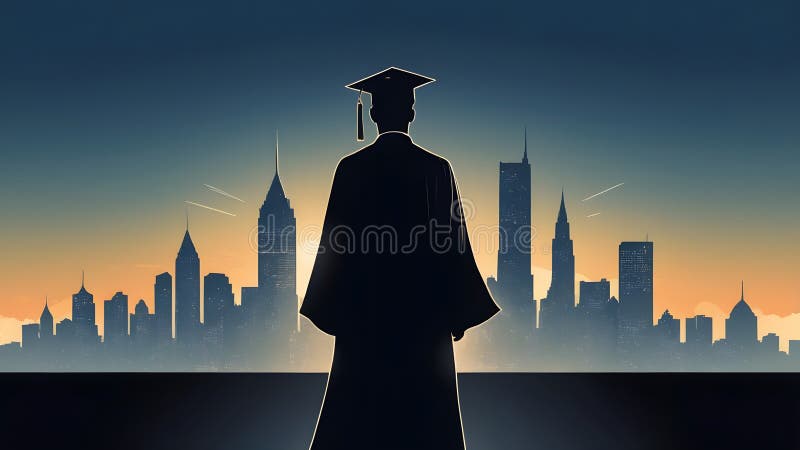 Graduate Standing at the Beginning of a Journey into the Future, Young ...