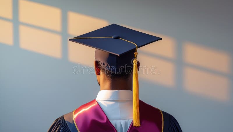 Aspirational Graduate in Academic Dress Standing Against a Wall with ...