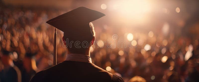 The Graduate Stands Proudly before a Cheering Crowd at a Graduation ...