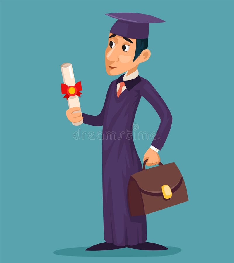 Graduate Student Cartoon Character Design Graduation Cap Scroll Vector ...