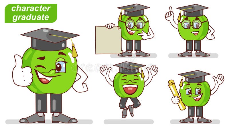 Graduate Student Character Set on White Background. Stock Vector ...