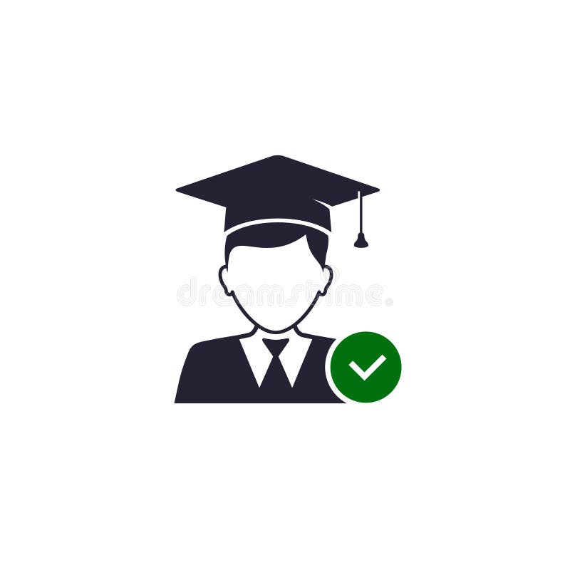 Graduate Student with Check Mark Icon. Vector Symbol Isolated on White ...