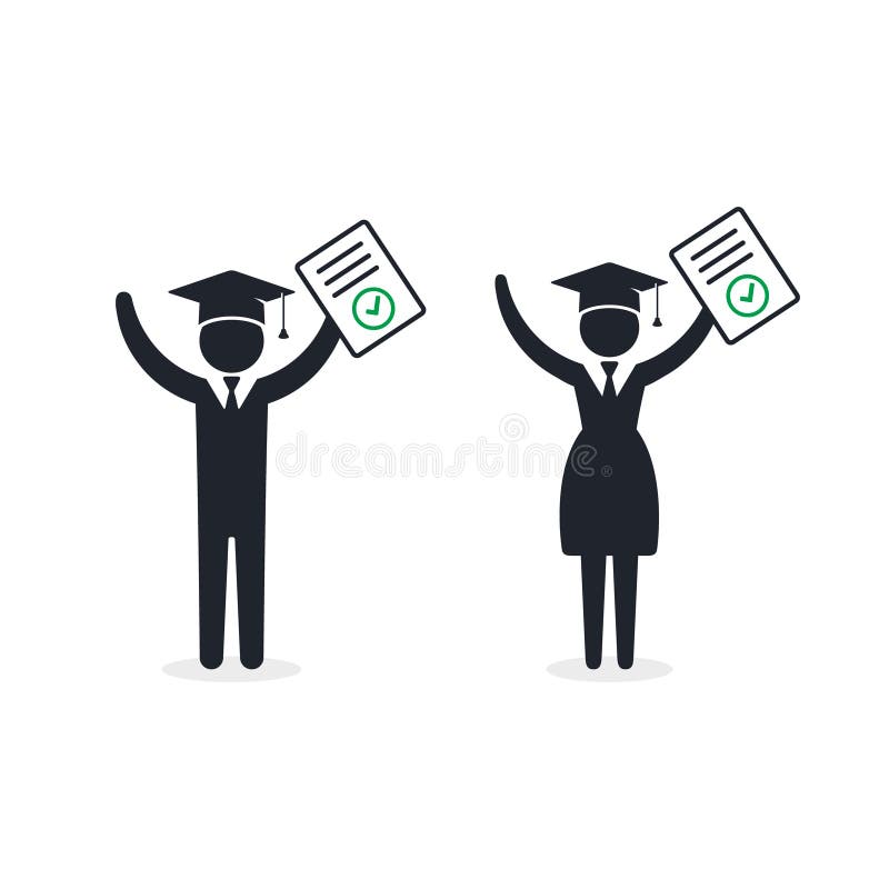 Graduate Student with Completed Test Document. Vector Icon Set Isolated ...