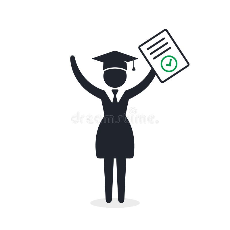 Graduate Student with Completed Test. Vector Icon Isolated on White ...