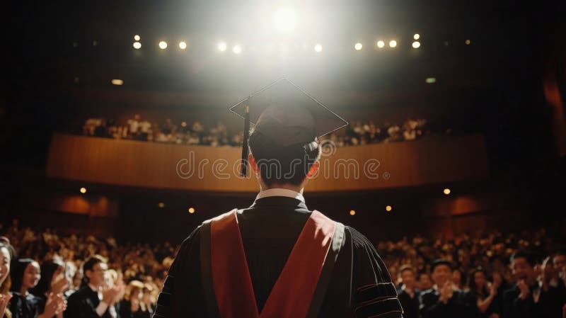 Graduate Student Facing Bright Stage Lights Audience Stock Illustration ...