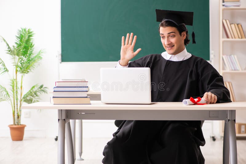 The Graduate Student in Front of Green Board Stock Image - Image of ...