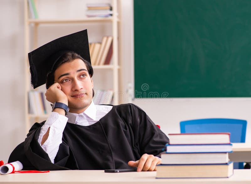 Graduate Student in Front of Green Board Stock Photo - Image of class ...