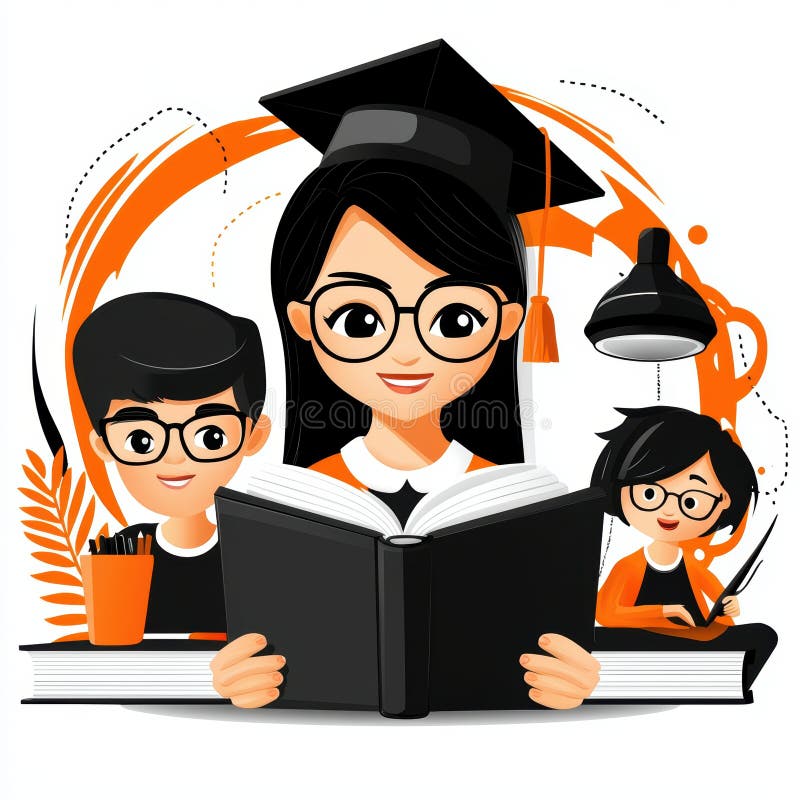 Graduate Student Reading Book with Two Classmates Engaged in Study ...