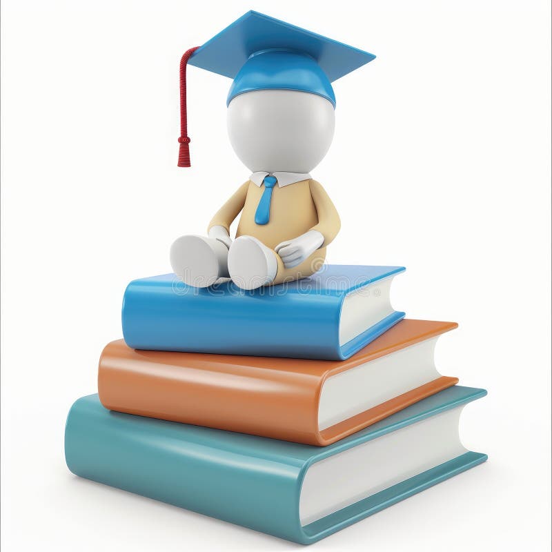 Graduate Student Sitting on Stack of Books, Education Concept Stock ...