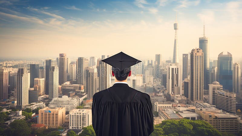 Graduate Student Standing Looking at Buildings Stock Illustration ...