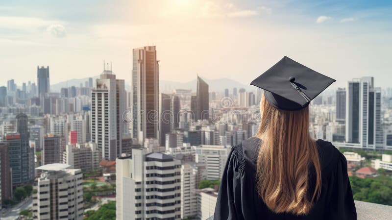 Graduate Student Standing Looking at Buildings Stock Illustration ...
