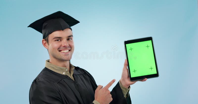 Graduate Student, Thumbs Up and Tablet Green Screen or Presentation for ...