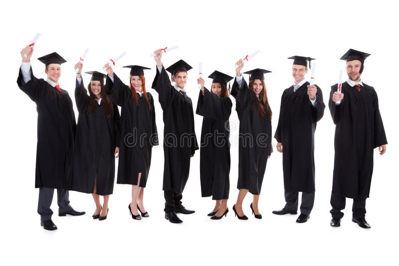 Graduate Students Raising Hands Stock Image - Image of group, isolated ...