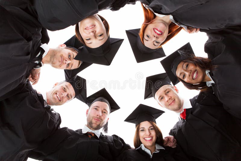 Graduate Students Standing in Circle Leaning Towards Camera Stock Image ...