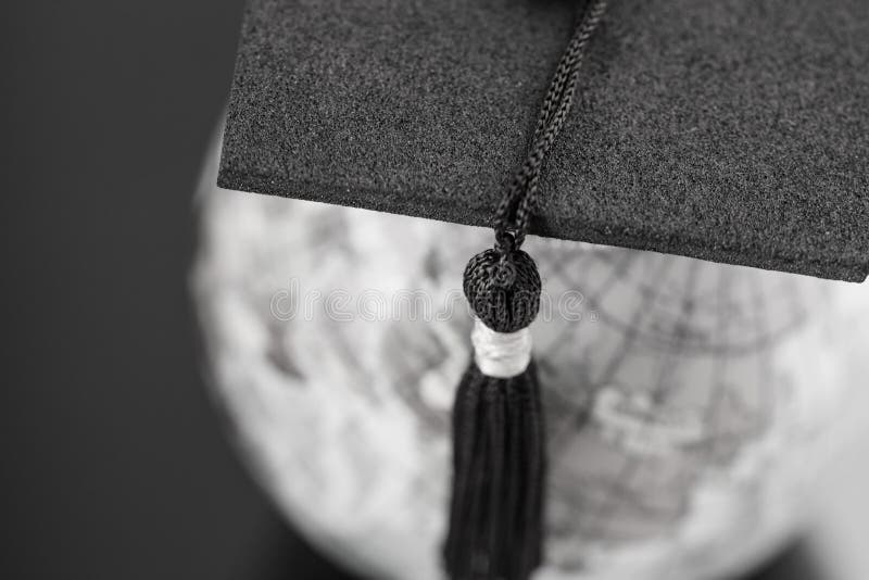 Graduate Study Abroad Concept, Graduation Cap on Top Earth Globe Stock ...