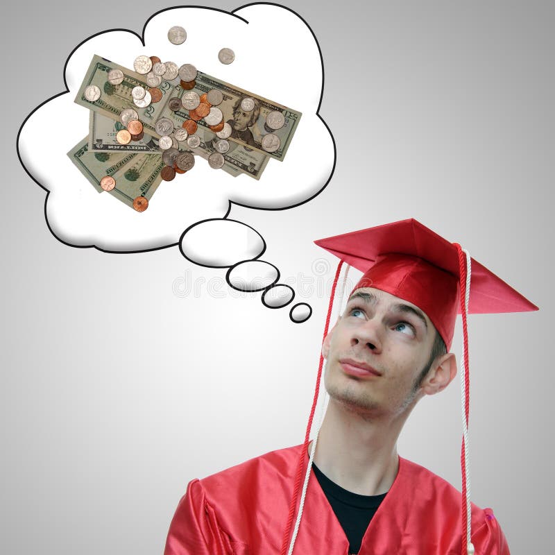 Graduate Thinking about Money Stock Image - Image of happy, money: 14554647