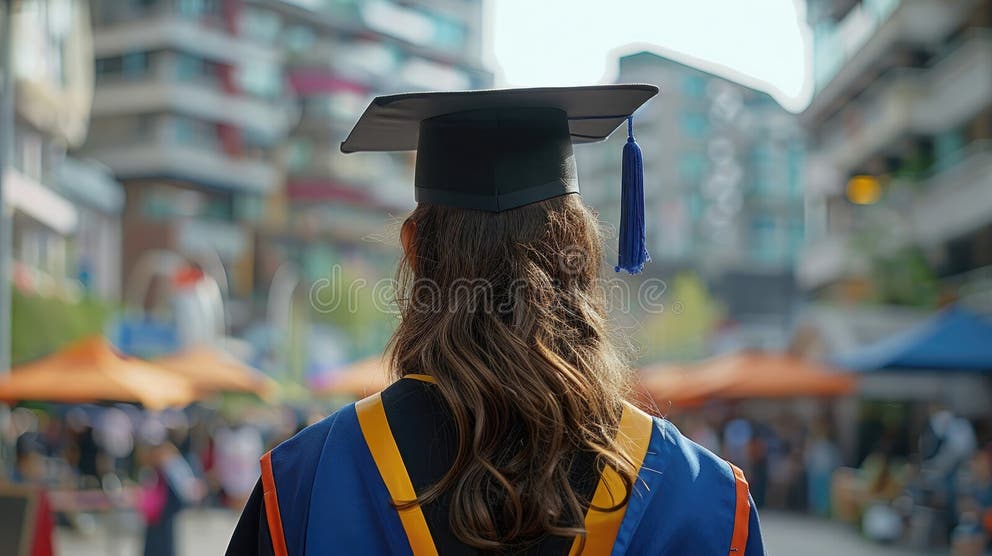 Graduate Viewed from Behind in Urban Setting. Stock Photo - Image of ...