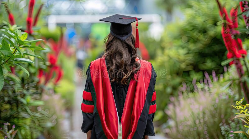 Graduate Walking through Nature, Back To Camera. Stock Image - Image of ...