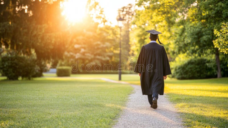 Graduate Walks Away into Sunset Park Setting Stock Illustration ...