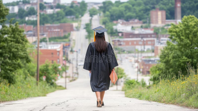 Graduate Walks Away Towards Her Future Ahead Stock Illustration ...