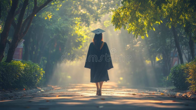 Graduate Walks Down Sunlit Path Towards Future Stock Illustration ...