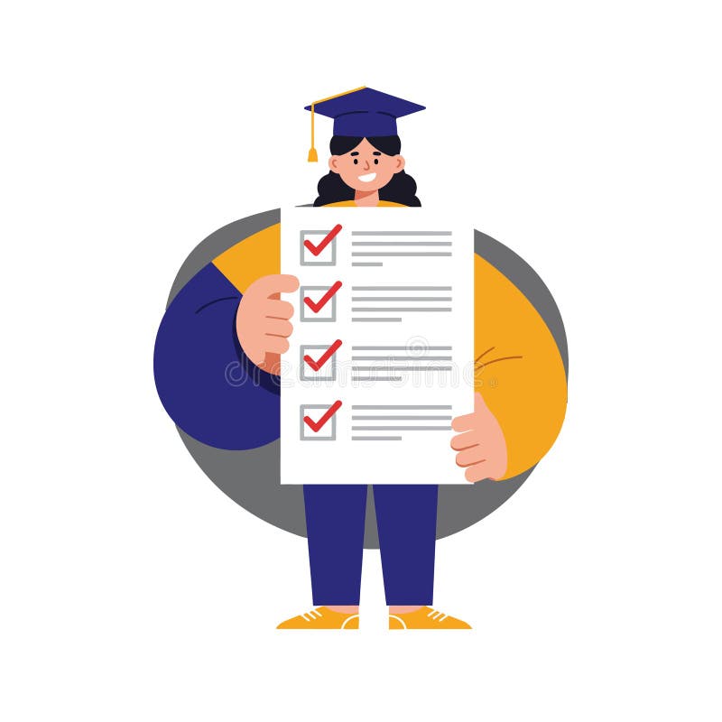 Graduate Wearing Cap Holding Checklist with Completed Tasks in Hand ...