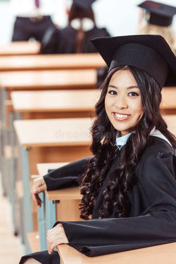 Graduated Asian Student Girl Sitting Stock Image - Image of intelligent ...