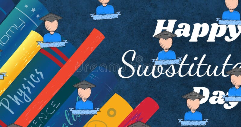 Graduated Boy Icons in Seamless Pattern Against Happy Substitute Day ...