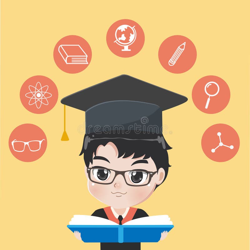 Graduated Boy Read Books To Gain Knowledge. Stock Vector - Illustration ...