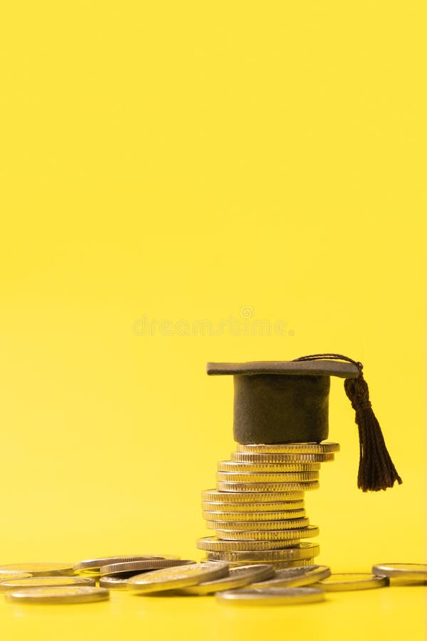 Graduated Cap with Coins on Yellow Background. Savings for Education ...