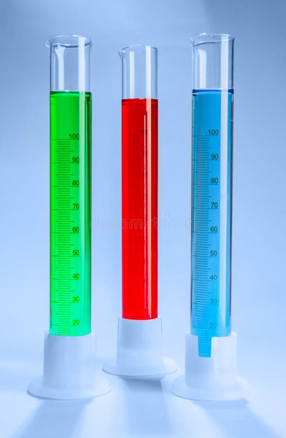 Graduated Cylinders of Different Colored Chemicals Stock Photo - Image ...