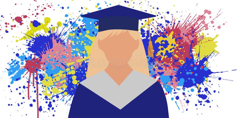 Graduated Girl in Mantle and Graduation Cap on Background of Rainbow ...