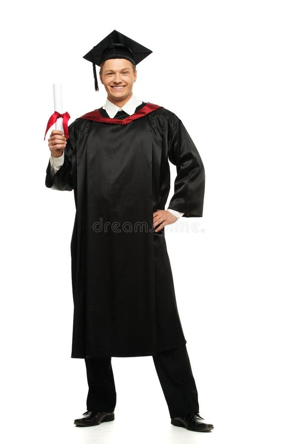 Graduated Student Man Isolated on White Stock Image - Image of gown ...