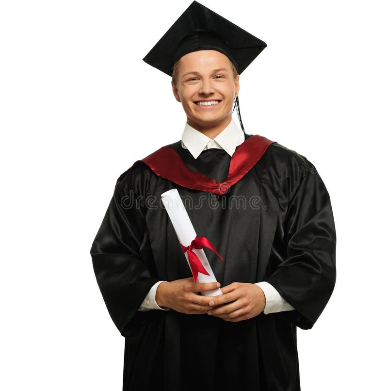 Graduated Student Man Isolated on White Stock Photo - Image of holding ...