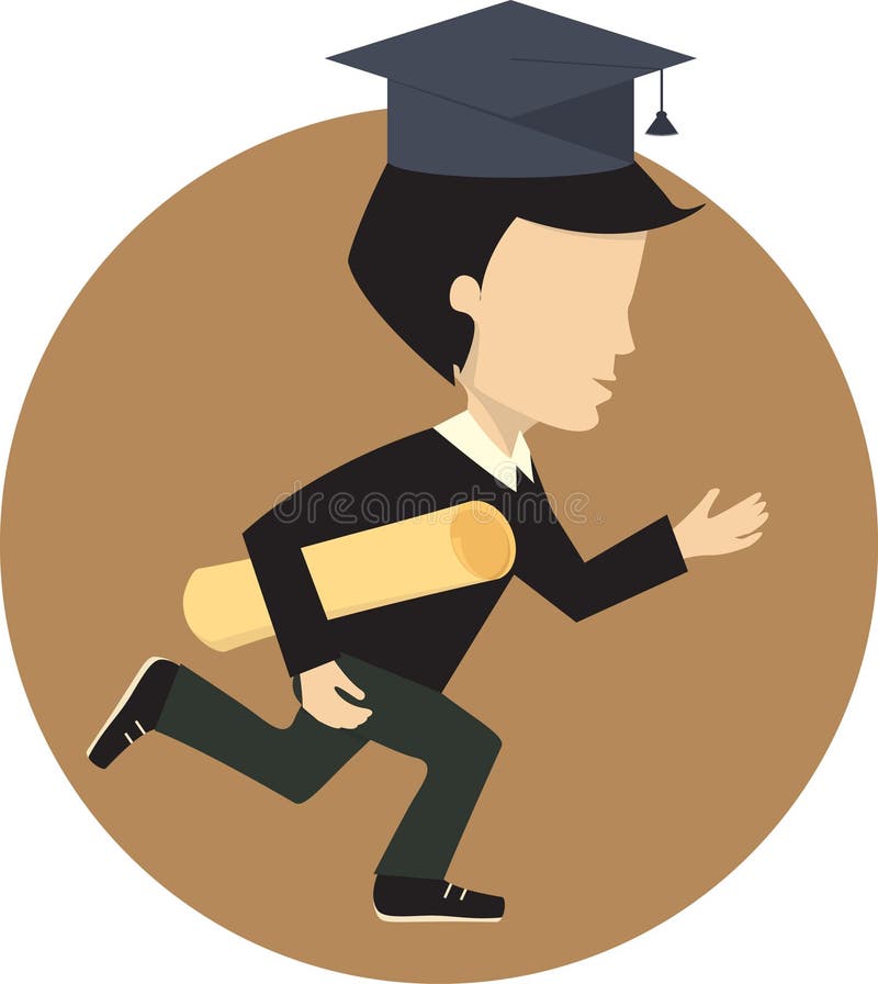 Graduated Student Running To the Finish Line Stock Illustration ...