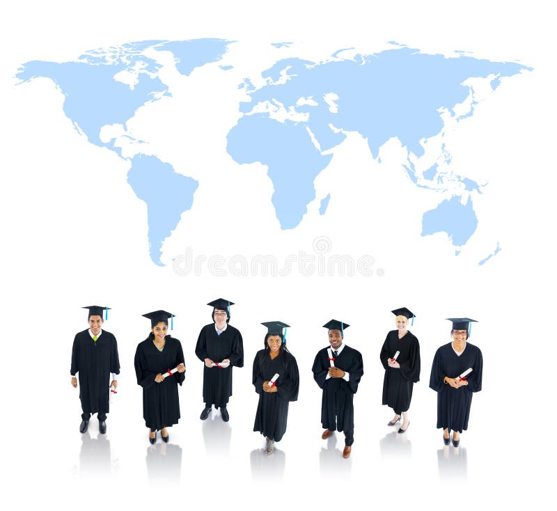 Graduated Students Group with World Map Stock Photo - Image of people ...