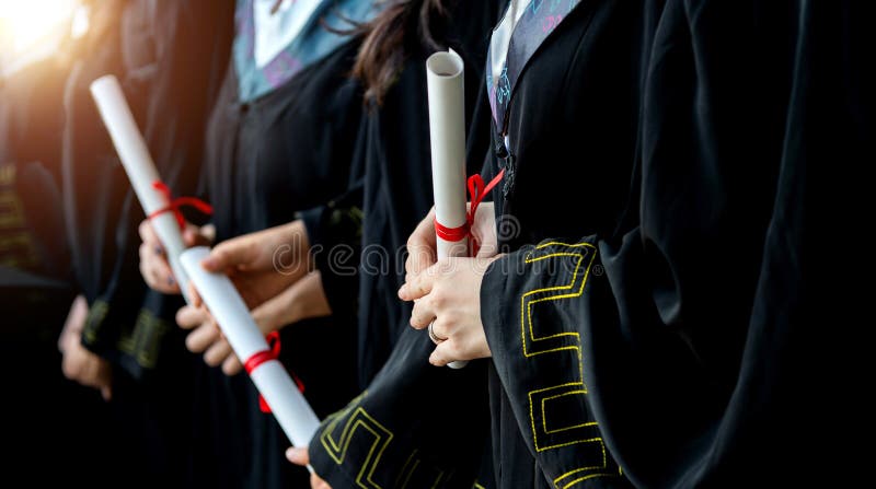 Students Holding Diplomas in a Line Stock Photo - Image of college ...