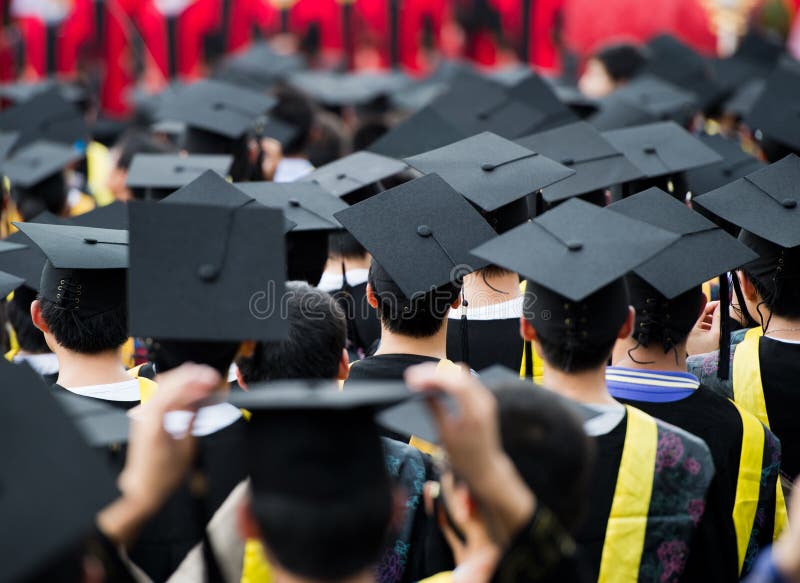Back of Graduates during Commencement at University. Close Up at Stock ...