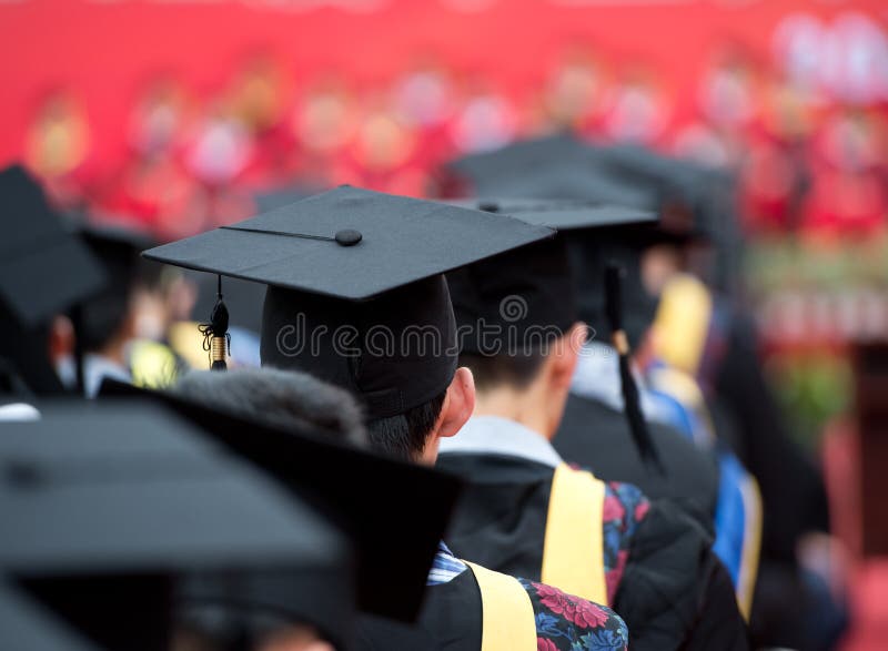 Back of Graduates during Commencement at University. Close Up at Stock ...