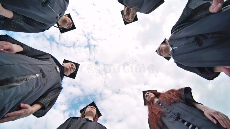 Graduates in Black Robes Stand in a Circle. Stock Video - Video of ...