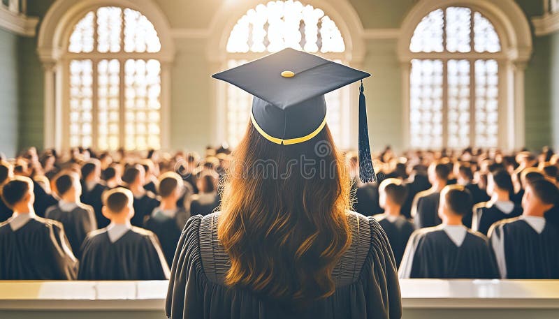Graduates Embarking on a New Journey in a Grand Hall. Generative AI ...