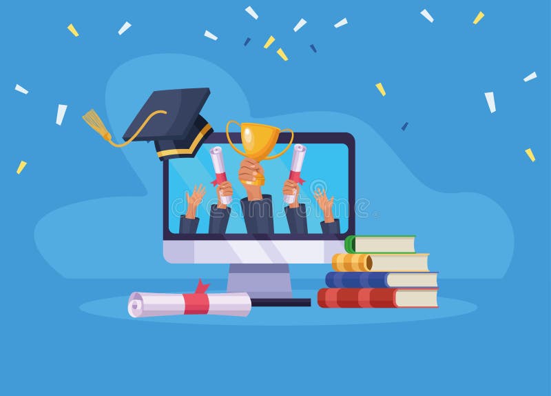 Graduates Hands in Computer Stock Vector - Illustration of academic ...