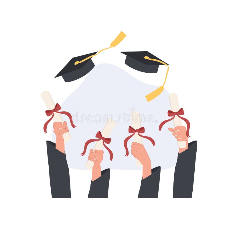 Graduates Hands Raised Up with Graduation Caps Stock Illustration ...