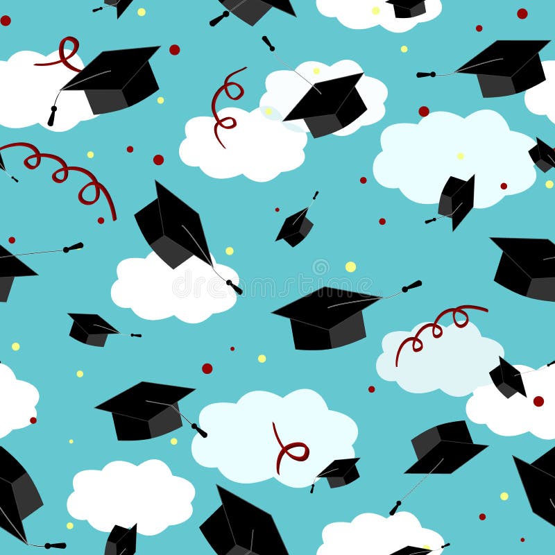 Graduates Hats in the Air. Graduation Caps in the Sky. Vector Seamless ...