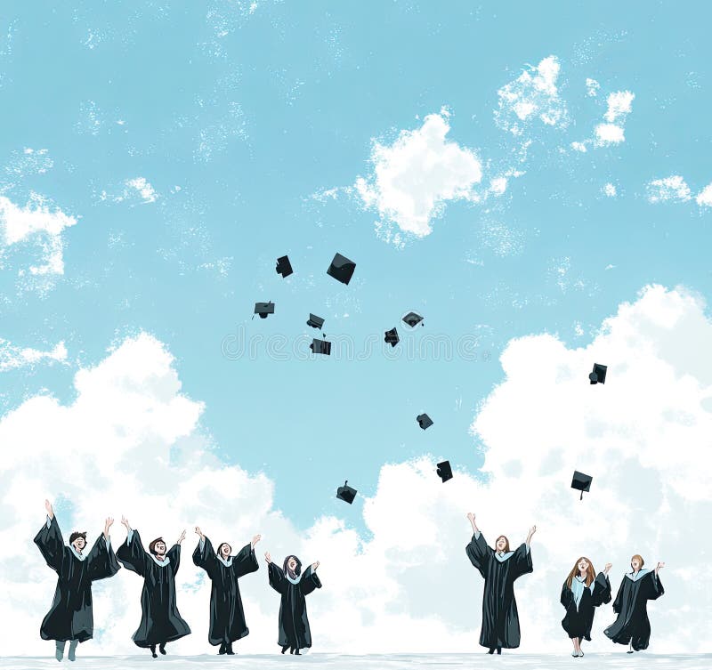 Graduates Joyfully Throw Their Caps in Celebration Under a Bright Sky ...