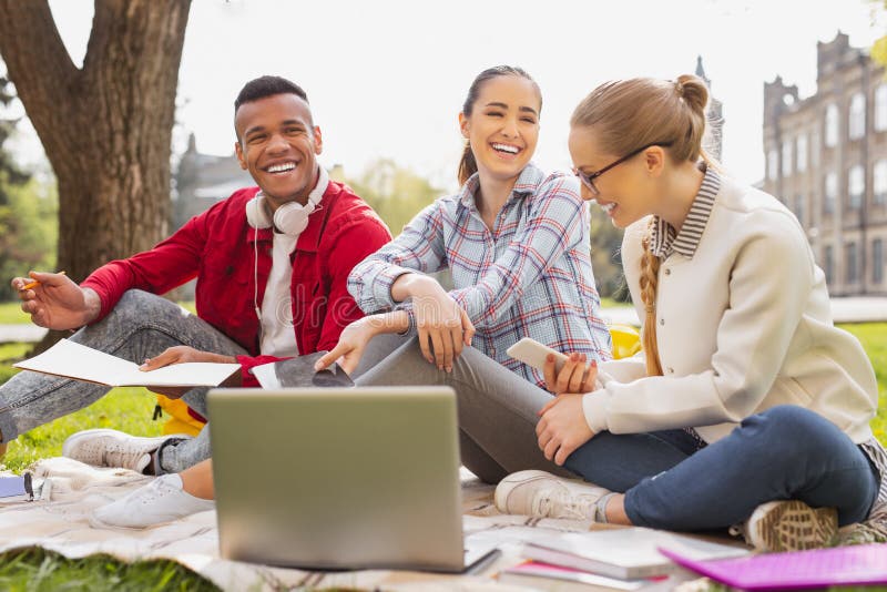 Graduates Laughing Remembering First Years of Studying Stock Photo ...