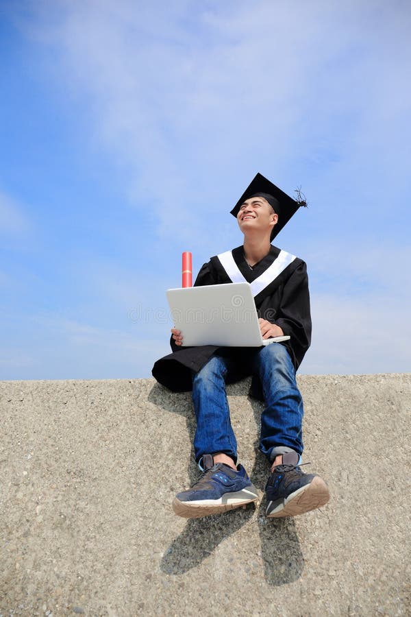 Graduates Student Use Computer Stock Image - Image of academic ...