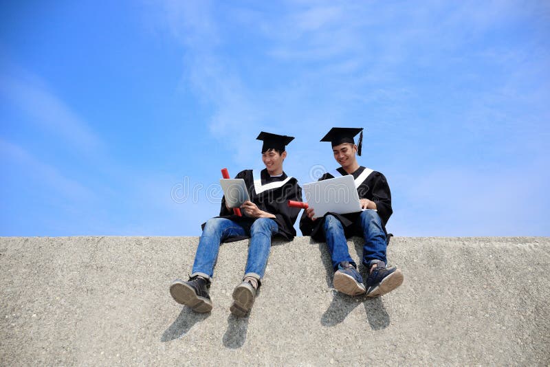 Graduates Student Use Computer Stock Image - Image of bachelor ...
