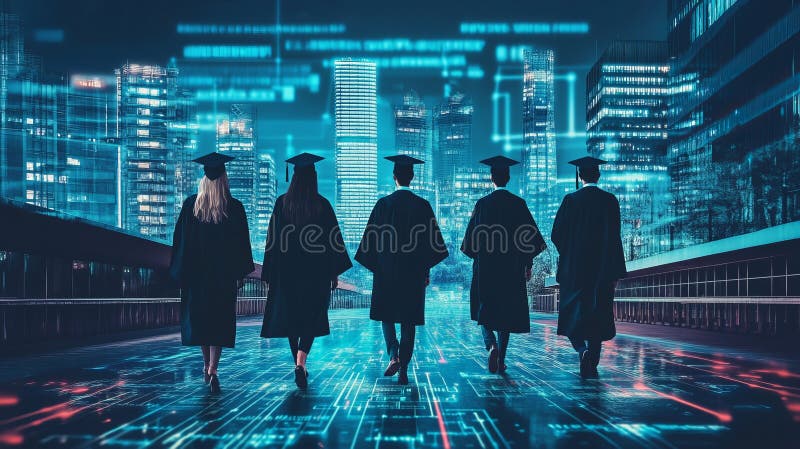 Graduates Walking into Future Careers in Digital Era, Symbolizing ...